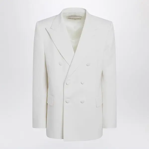 Valentino Garavani Milk-colored Double-breasted Jacket In Wool