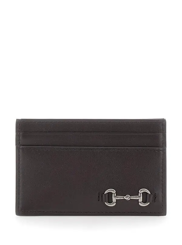 Gucci Card Holder With Horsebit On The Front In Leather For - Brown