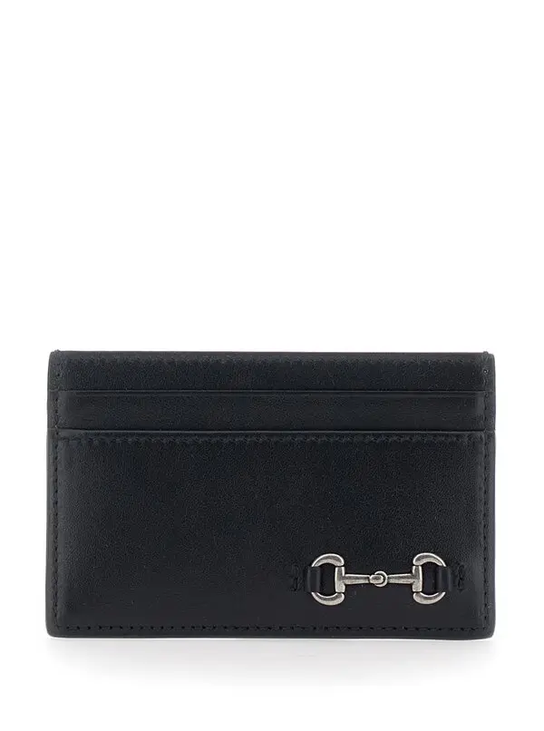 Gucci Card Holder With Horsebit On The Front In Leather For - Black