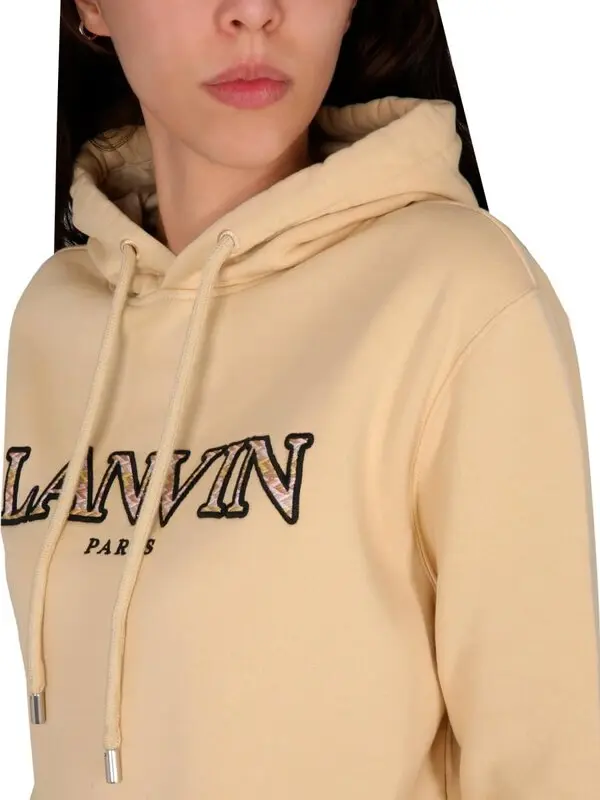 LANVIN Logo Embroidered Hooded Sweatshirt - Cream