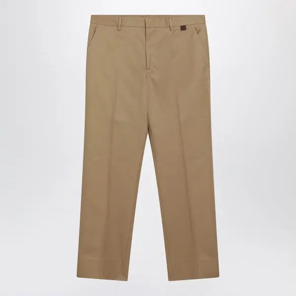 Gucci Beige Cotton Trousers With Web Detail