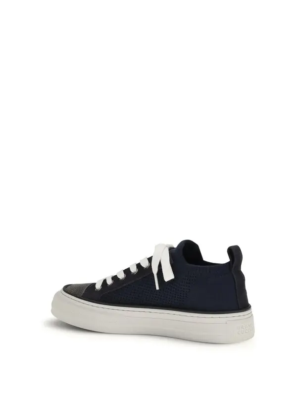 Brunello Cucinelli Cotton Knit And Suede Sneakers