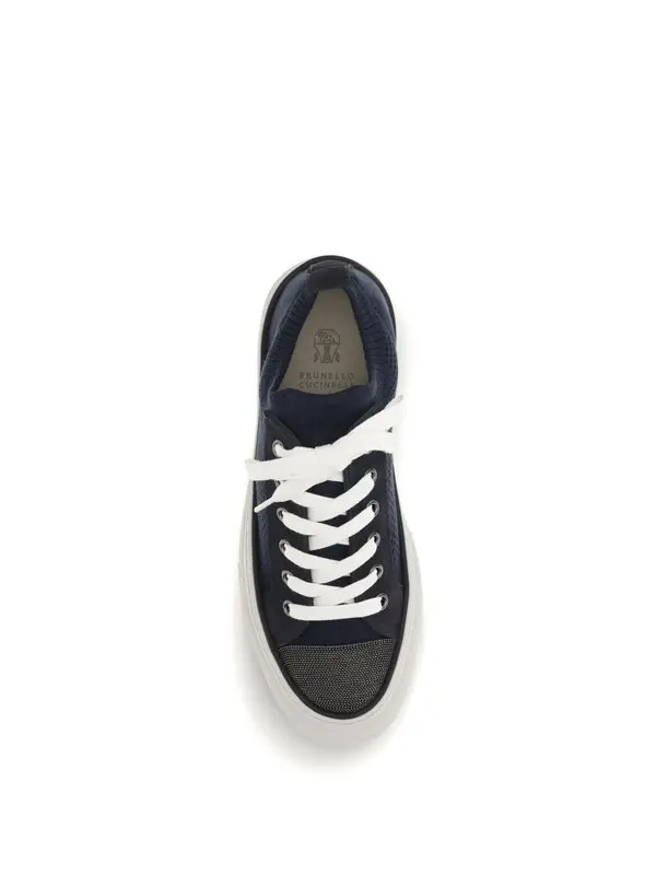 Brunello Cucinelli Cotton Knit And Suede Sneakers