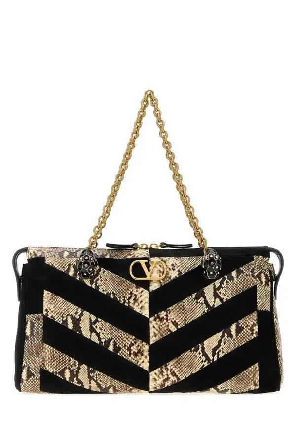 Valentino Garavani Leather And Suede Medium Vlogo Signature Shopping Bag - Multicolor