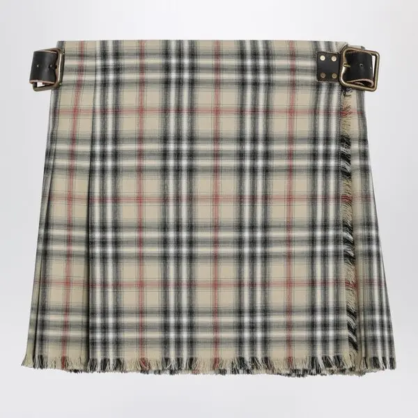 Burberry Beige Wool Mini Kilt With Check Pattern