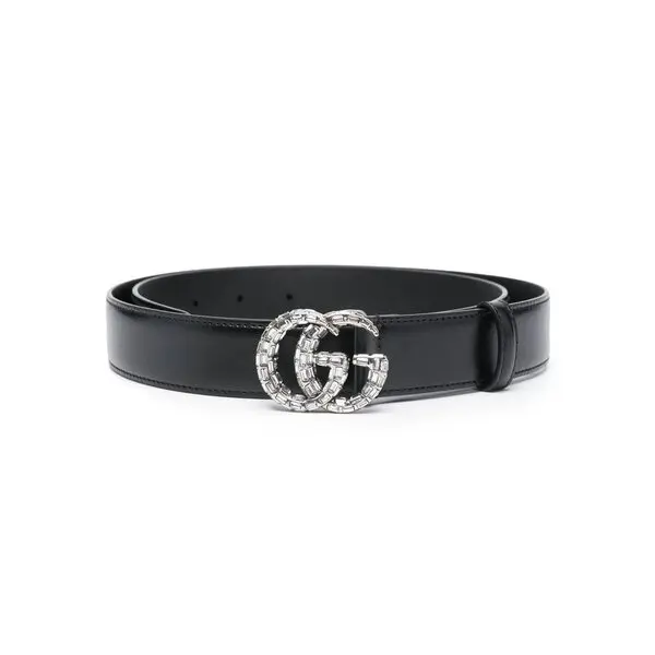 Gucci Leather Belt With Crystal Embellishment - Black
