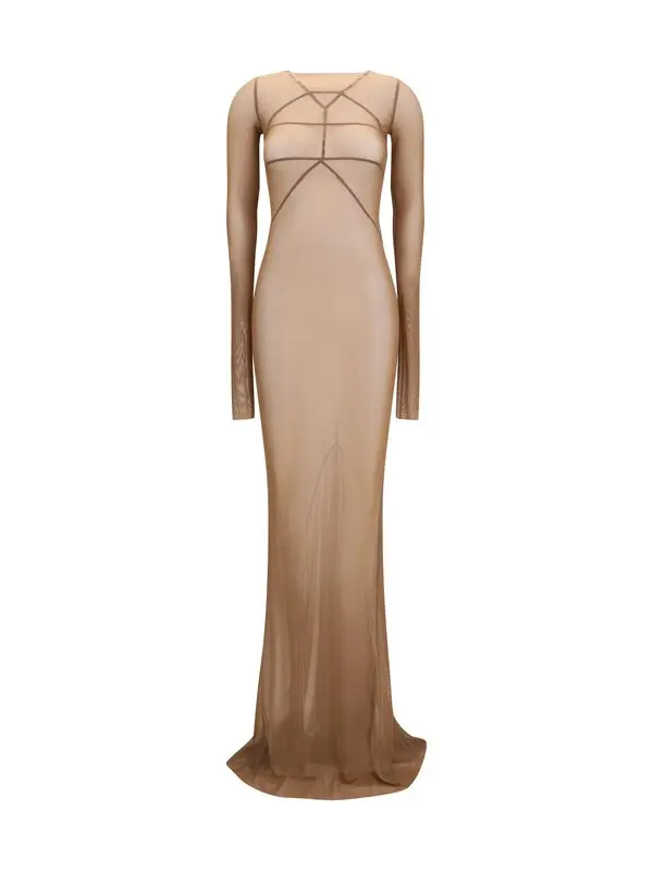 Rick Owens Long Transparent Tulle Dress - Brown