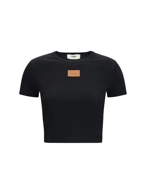 Fendi Cropped Ribbed Cotton T-shirt - Black
