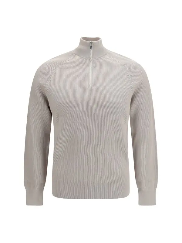 Brunello Cucinelli Cotton Sweater With A High Neckline - Cream