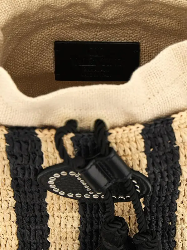 Valentino Garavani Raffia Small Bucket Bag - Black