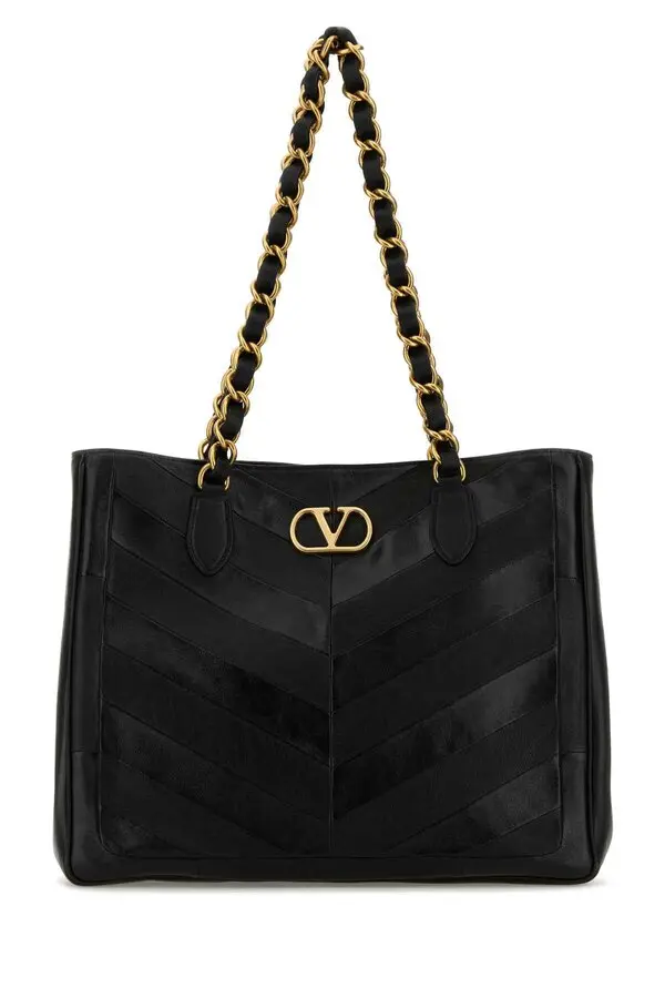 Valentino Garavani Leather Laseine Shopping Bag - Black