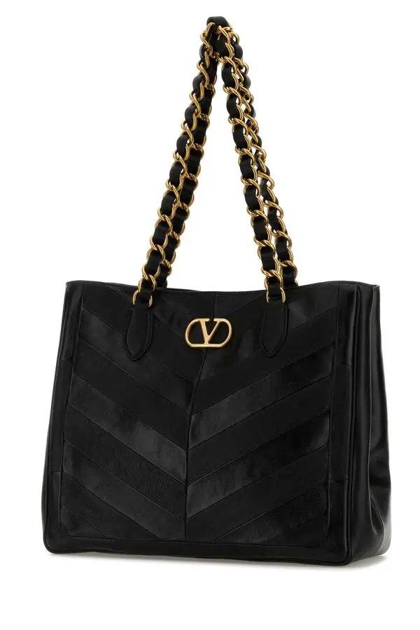 Valentino Garavani Leather Laseine Shopping Bag - Black
