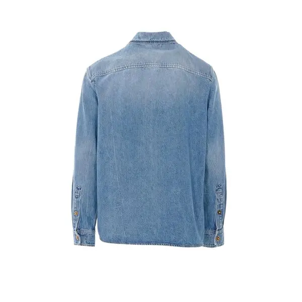 Versace Zipped Denim Shirt With Medusa Buttons - Blue
