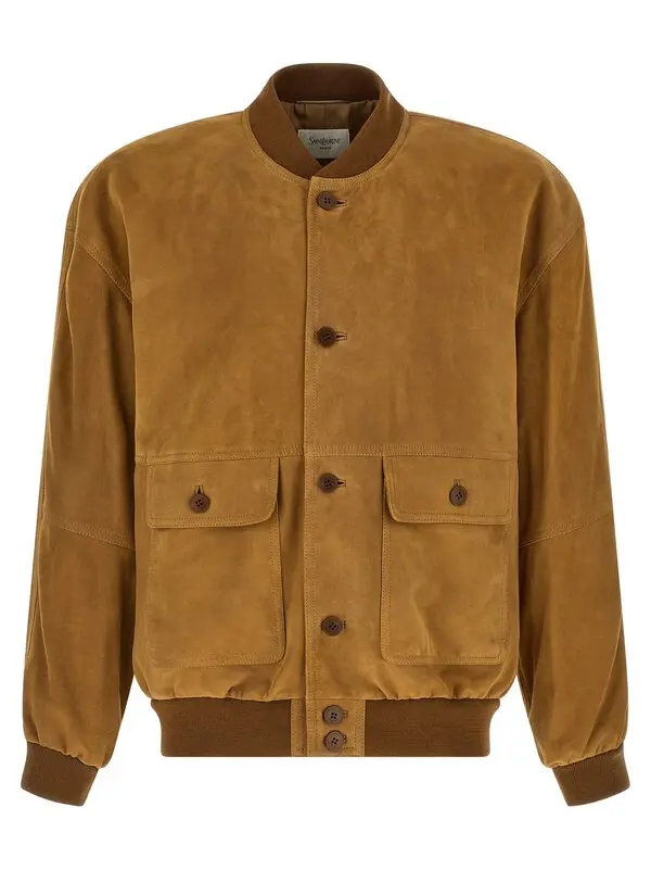 Saint Laurent Suede Bomber Jacket - Brown