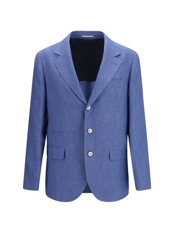 Brunello Cucinelli Deconstructed Single-breasted Jacket In Mélange Linen - Blue