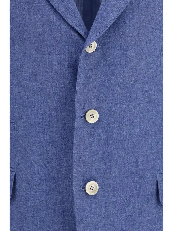 Brunello Cucinelli Deconstructed Single-breasted Jacket In Mélange Linen - Blue