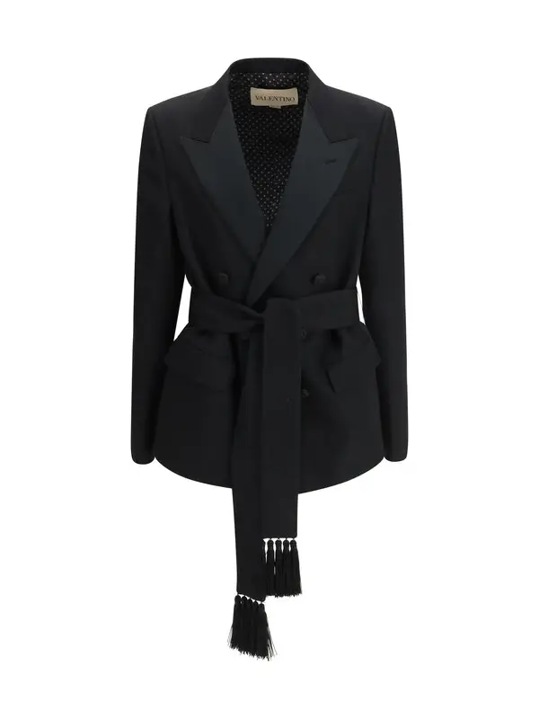Valentino Garavani Double-breasted Virgin Wool Blazer With Belt - Black