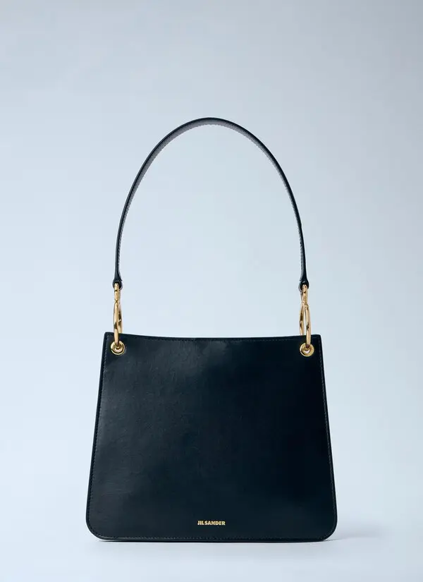 JIL SANDER Structured Leather Shoulder Bag - Black