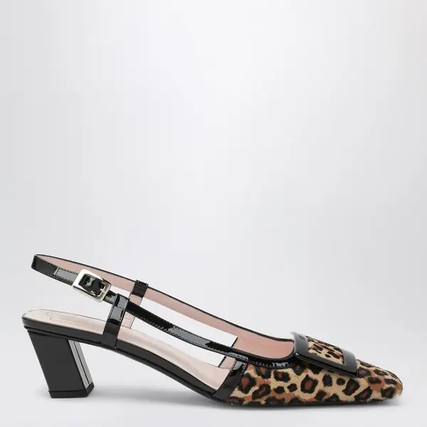ROGER VIVIER Leopard Print Pony Skin Slingback Pumps - Cream