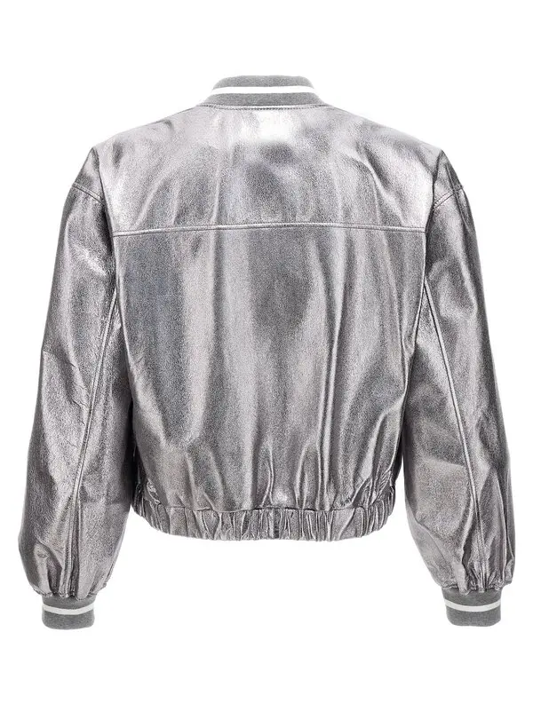 Brunello Cucinelli Laminated Leather Bomber Jacket - Silver