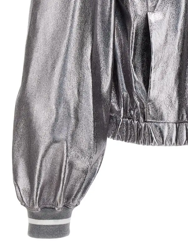 Brunello Cucinelli Laminated Leather Bomber Jacket - Silver