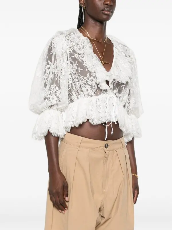 Chloé Embroidered Lace Crop Blouse - Multicolor