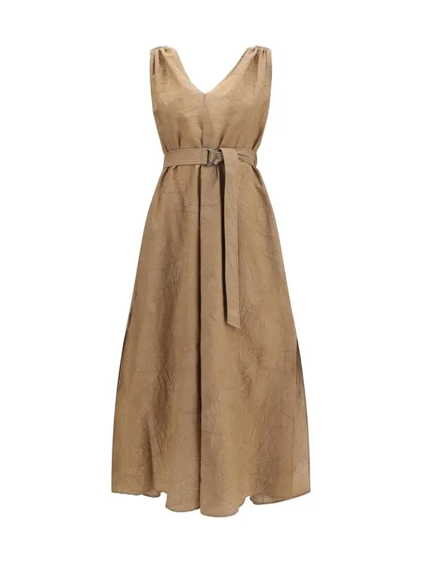 Brunello Cucinelli Midi Dress With Floral Motif - Cream