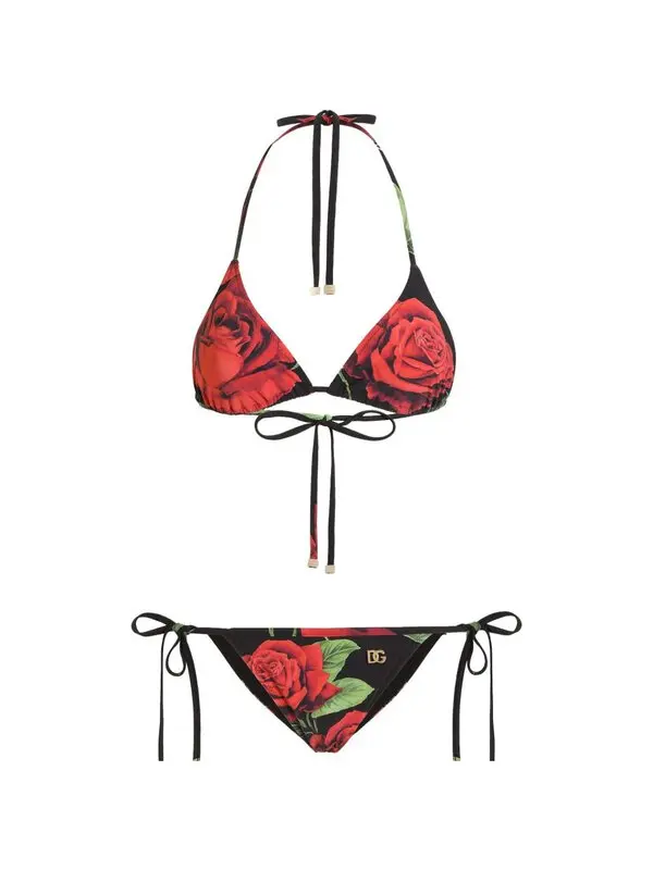 Dolce & Gabbana Rose Print Triangle Bikini Set - Multicolor