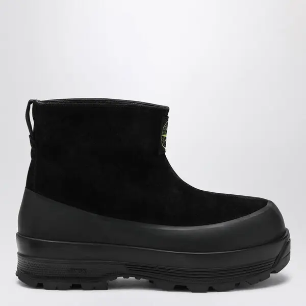 Stone Island Suede Ankle Boot With Logo - Black