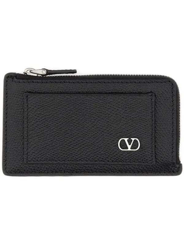 Valentino Garavani Vlogo Signature Leather Coin Purse - Black