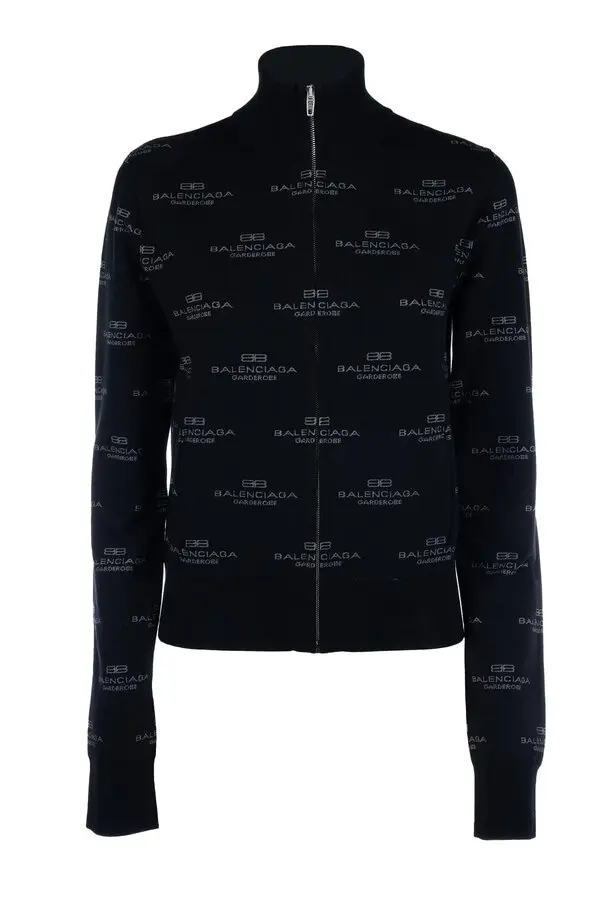 Balenciaga All Over Logo Zip-up Knitwear - Multicolor