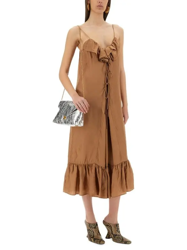 Dries Van Noten Ruffle Trimmed Dress - Cream