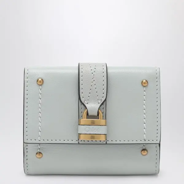 Chloé Paddington Mini Trifold Wallet In Aqua Blue Leather - Gray