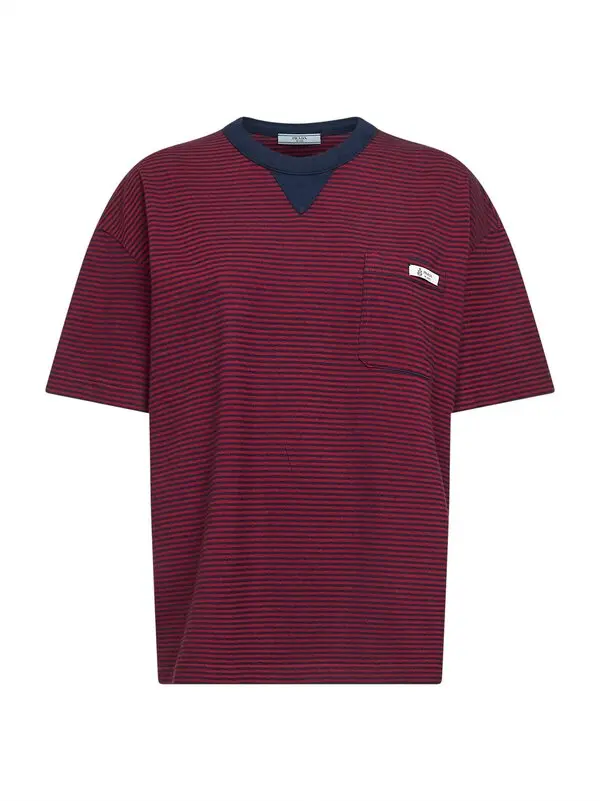 Prada Abbigliamento Red And Blue Striped Cotton Jersey T-shirt - Multicolor