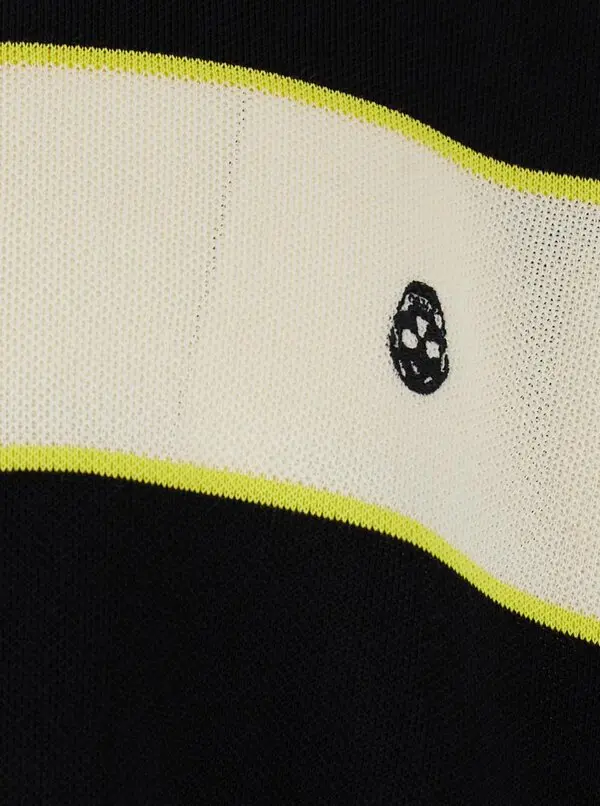 Alexander McQueen Black And White Long-sleeve Polo Shirt With Logo Patch On The Front And All-over Striped Motif In Cotton Blend - Multicolor