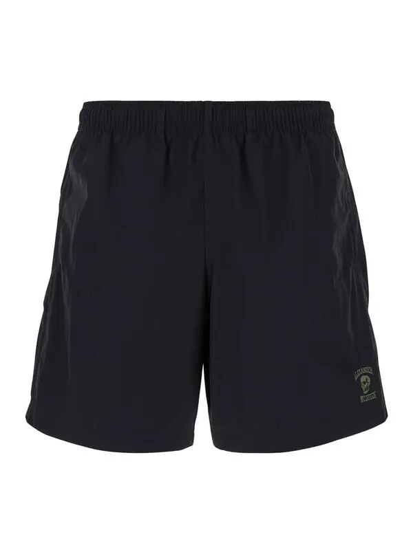 Alexander McQueen Varsity Skull' Black Swimming Shorts With Logo Detail In Nylon - Multicolor