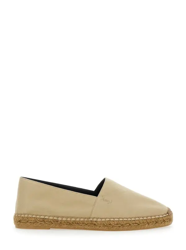 Saint Laurent Beige Espadrilles With Tonal Cassandre Embroidery On The Front And Almond Toe In Cotton - Cream