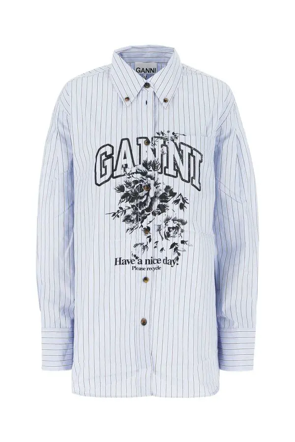 GANNI Striped Graphic Long Sleeve Shirt - Multicolor