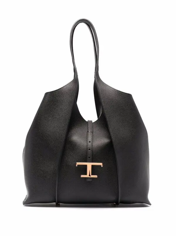 TOD'S Tote Bag With T Timeless Pendant In Black Leather For - Multicolor