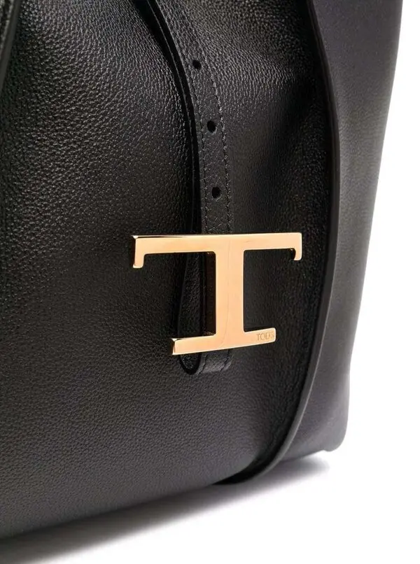 TOD'S Tote Bag With T Timeless Pendant In Black Leather For - Multicolor