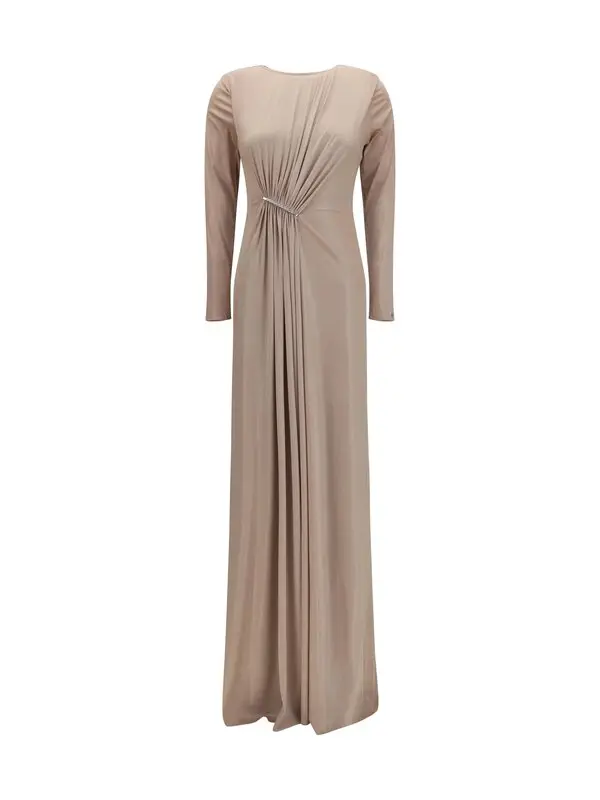 NISSA Long Chiffon Dress With Crystal Detail - Cream