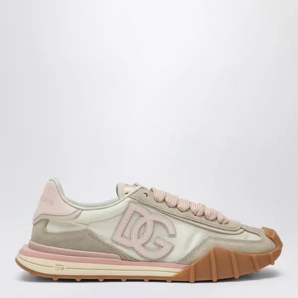 Dolce & Gabbana Dg Athletic Sneakers In Ivory And Fabric And Leather - Pink