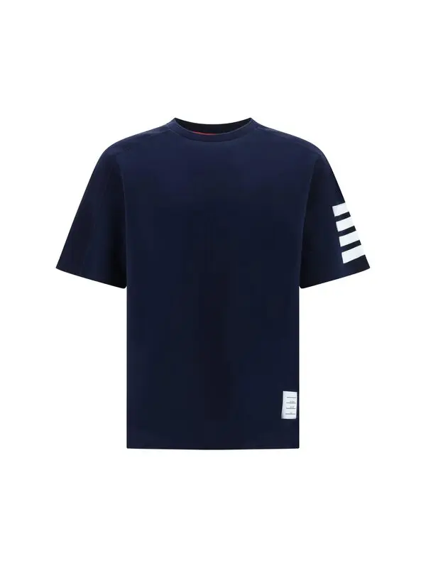 Thom Browne T-shirt With Horizontal Bands - Blue