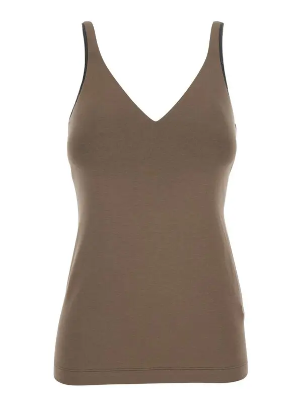 Brunello Cucinelli Monil-detailed Cotton Top - Brown