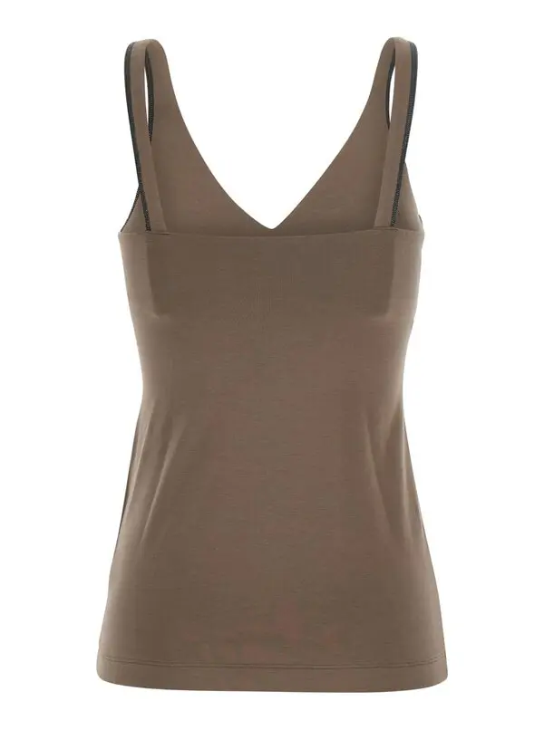 Brunello Cucinelli Monil-detailed Cotton Top - Brown