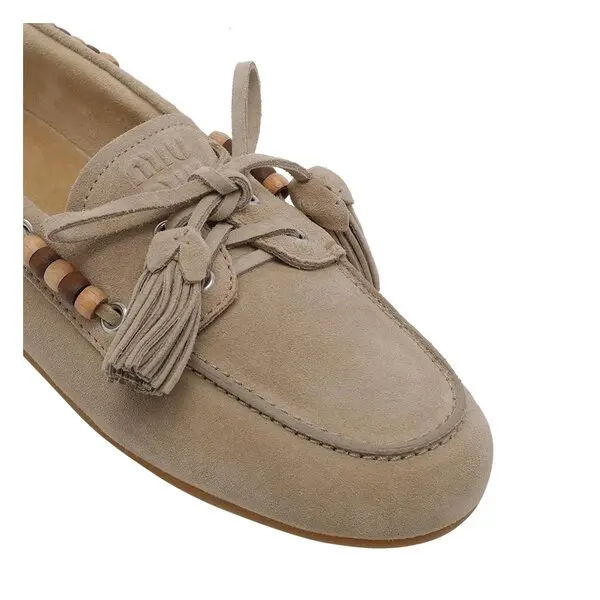 Miu Miu Suede Deck Loafers With Tassels And Logo
