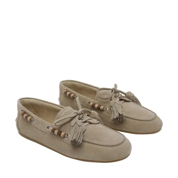 Miu Miu Suede Deck Loafers With Tassels And Logo