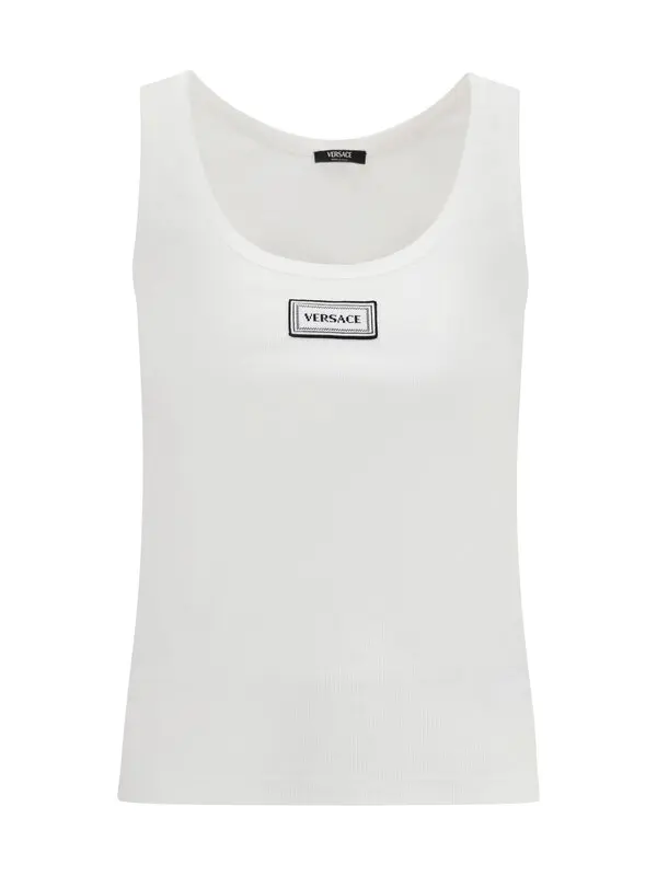 Versace Ribbed Stretch Cotton Tank Top - White