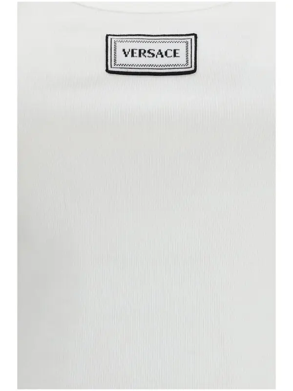 Versace Ribbed Stretch Cotton Tank Top - White