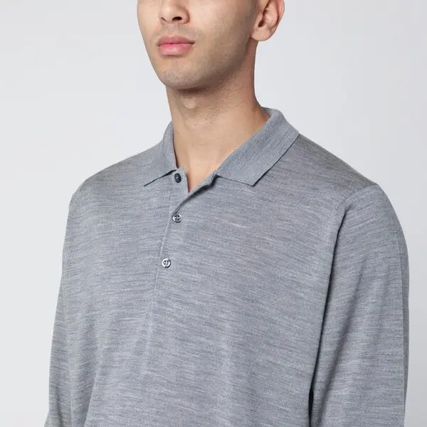 John Smedley Light Grey Wool Polo Shirt